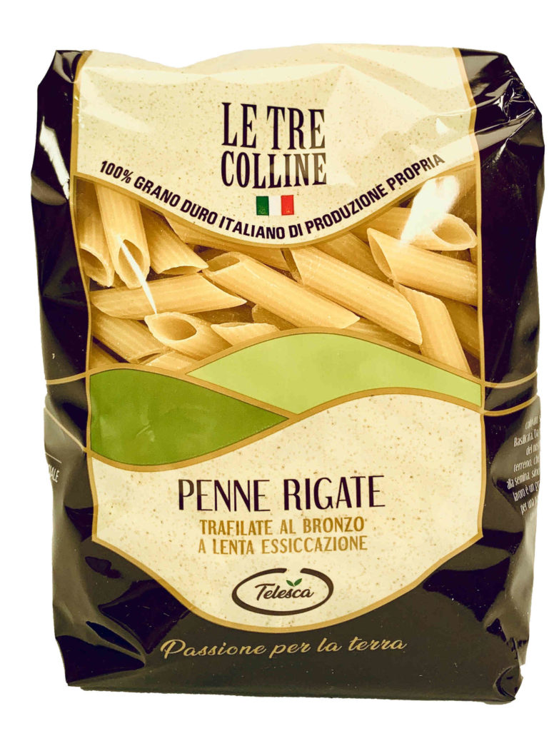 penne rigate fusilli durum wheat pasta . Italian Pasta Own Production